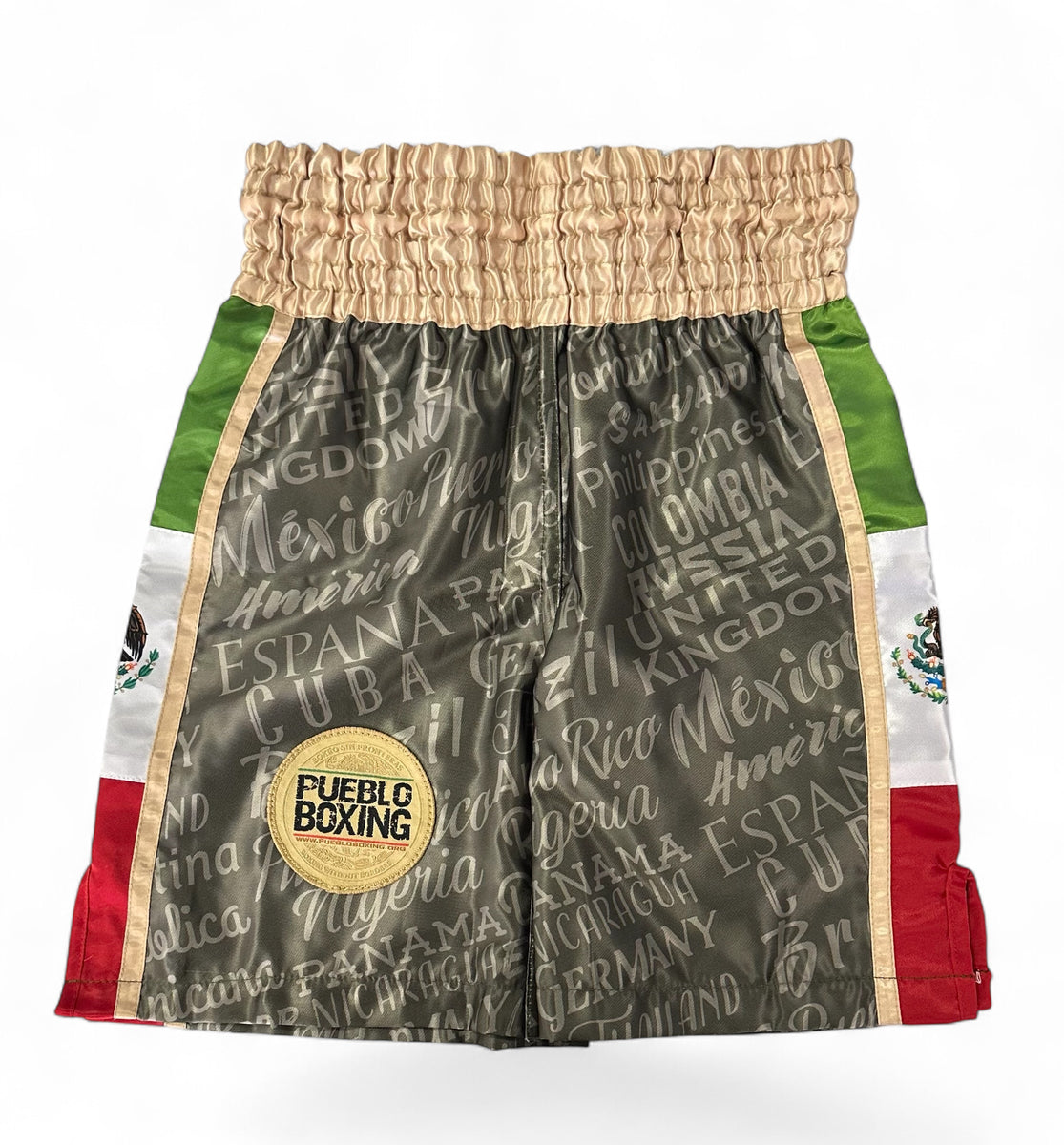 Pueblo Boxing Mexico Flag Army Green Boxing Trunk – Solo Boxing